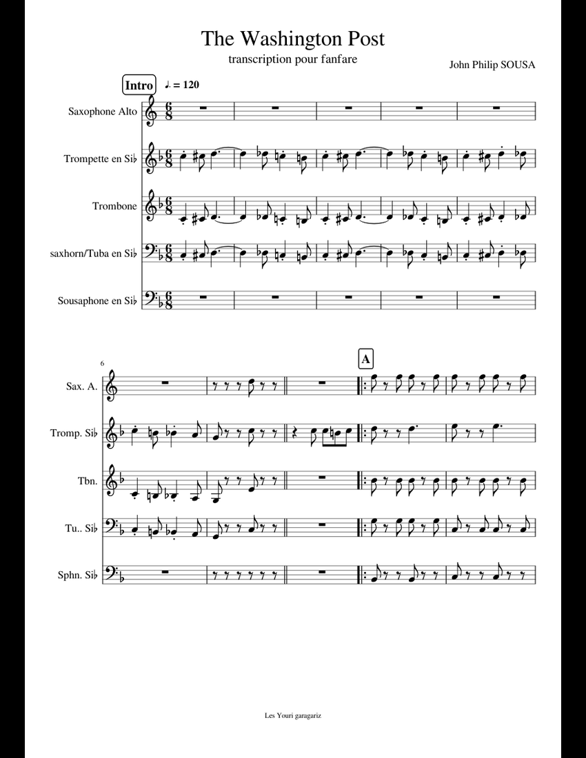 The Washington Post sheet music for Alto Saxophone, Trumpet, Trombone ...