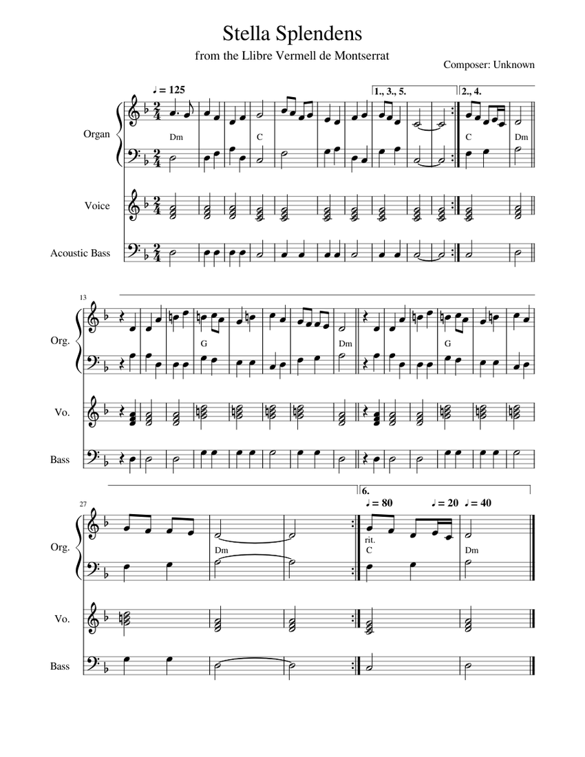 Stella Splendens Sheet music for Vocals, Bass, Organ (Mixed Trio ...