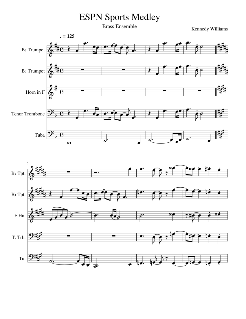 ESPN Sports Medley sheet music for Trumpet, French Horn, Trombone, Tuba ...