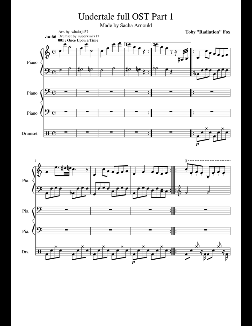 Undertale full OST Part 1 sheet music for Piano, Percussion download ...