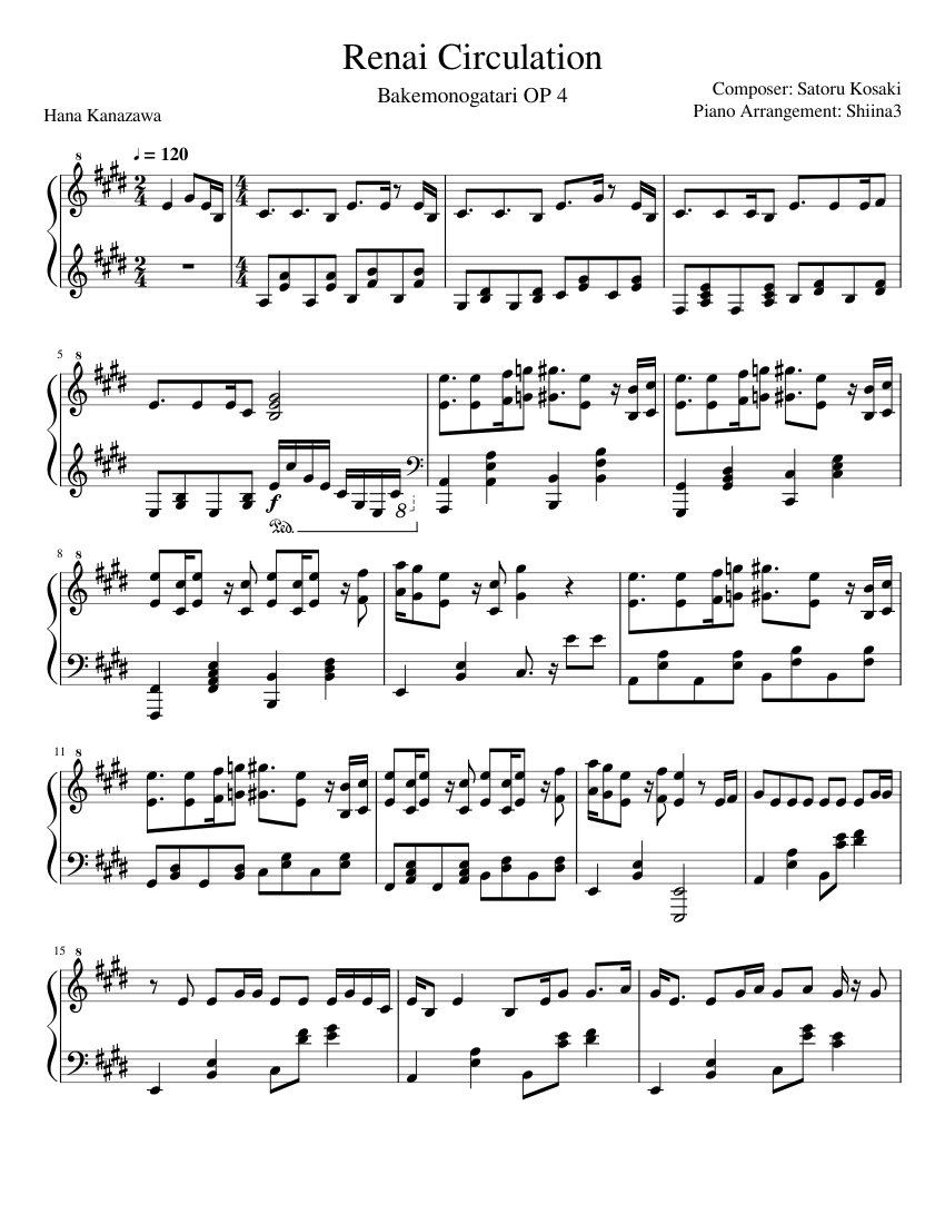 Renai Circulation sheet music for Piano download free in PDF or MIDI