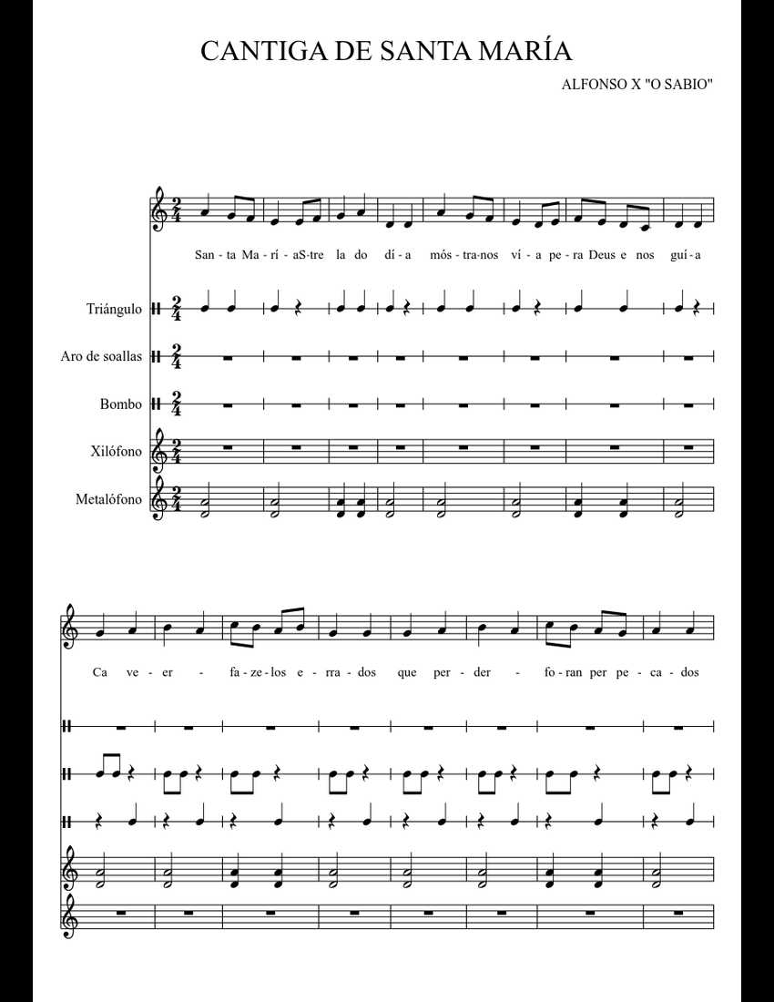 SANTA MARÍA STRELA DO DÍA sheet music for Flute, Piano, Percussion ...