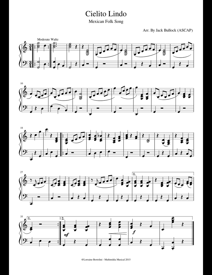 Cielito Lindo sheet music for Piano download free in PDF or MIDI