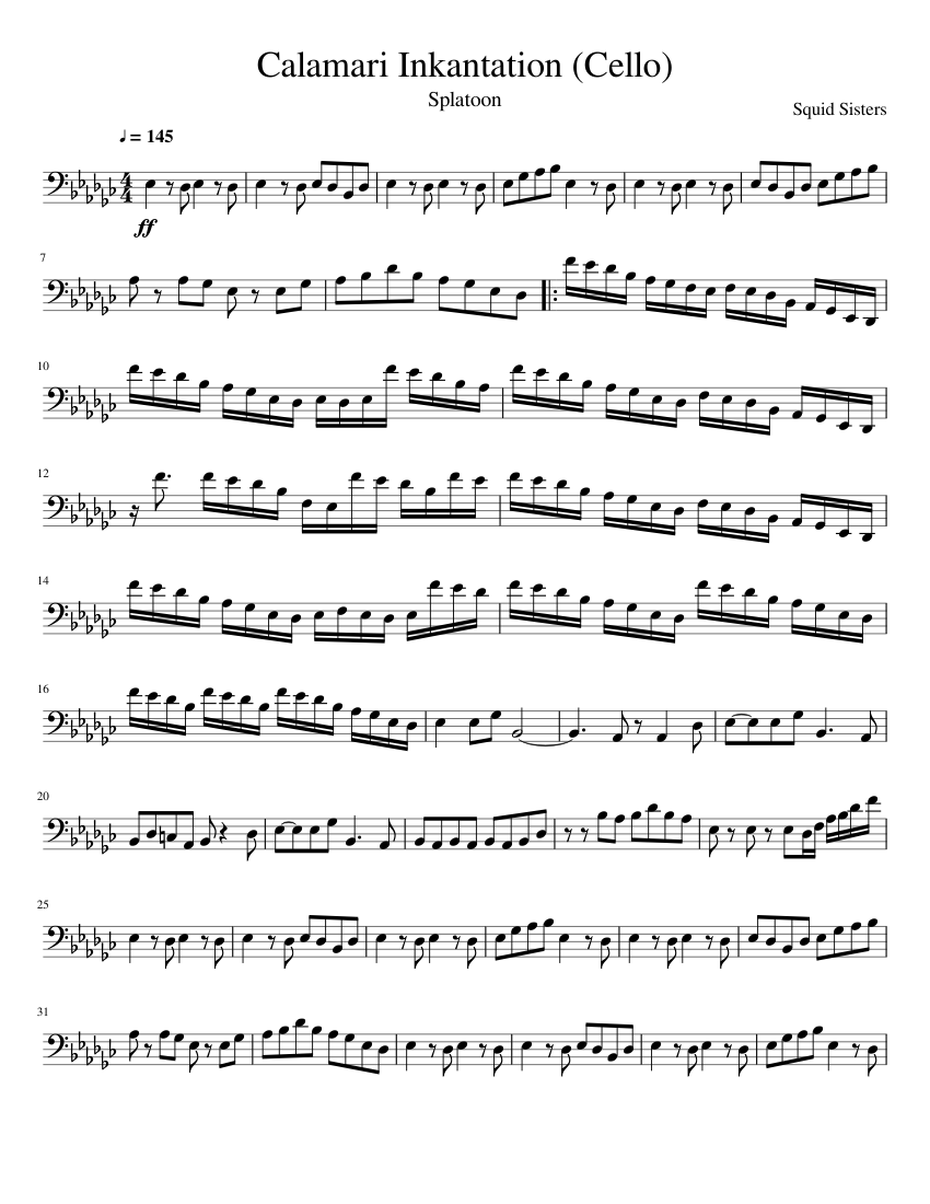 Calamari Inkantation (Alt. Cello) Sheet music for Cello | Download free ...