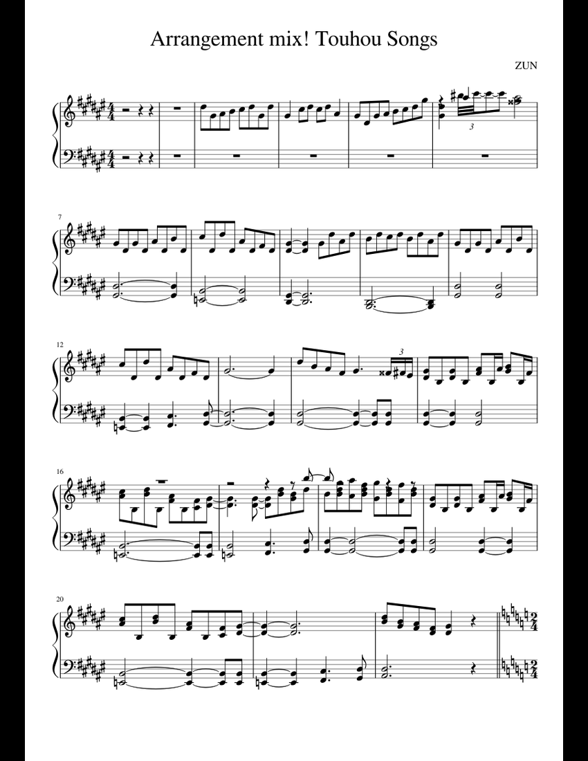 Arrangement mix! Touhou songs sheet music for Piano download free in ...