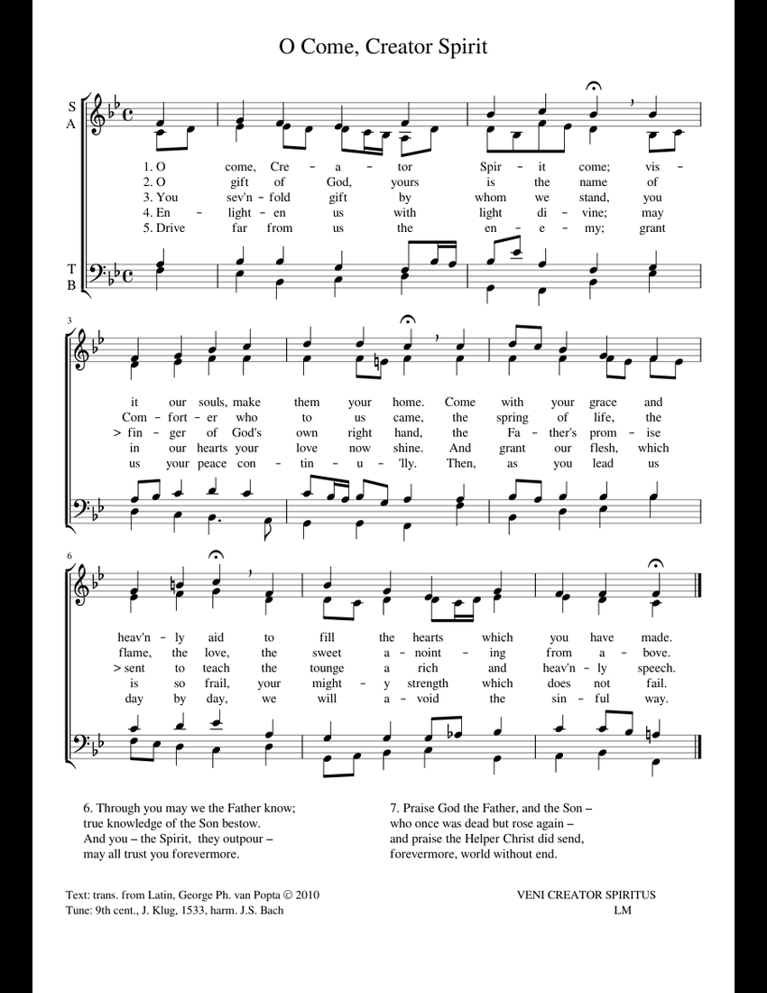 O Come Creator Spirit sheet music for Voice download free in PDF or MIDI