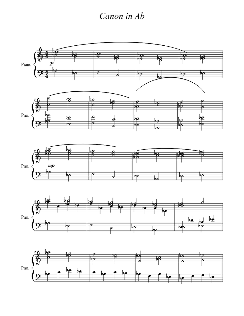 Pachelbel Canon complex sheet music for Piano download free in PDF or MIDI