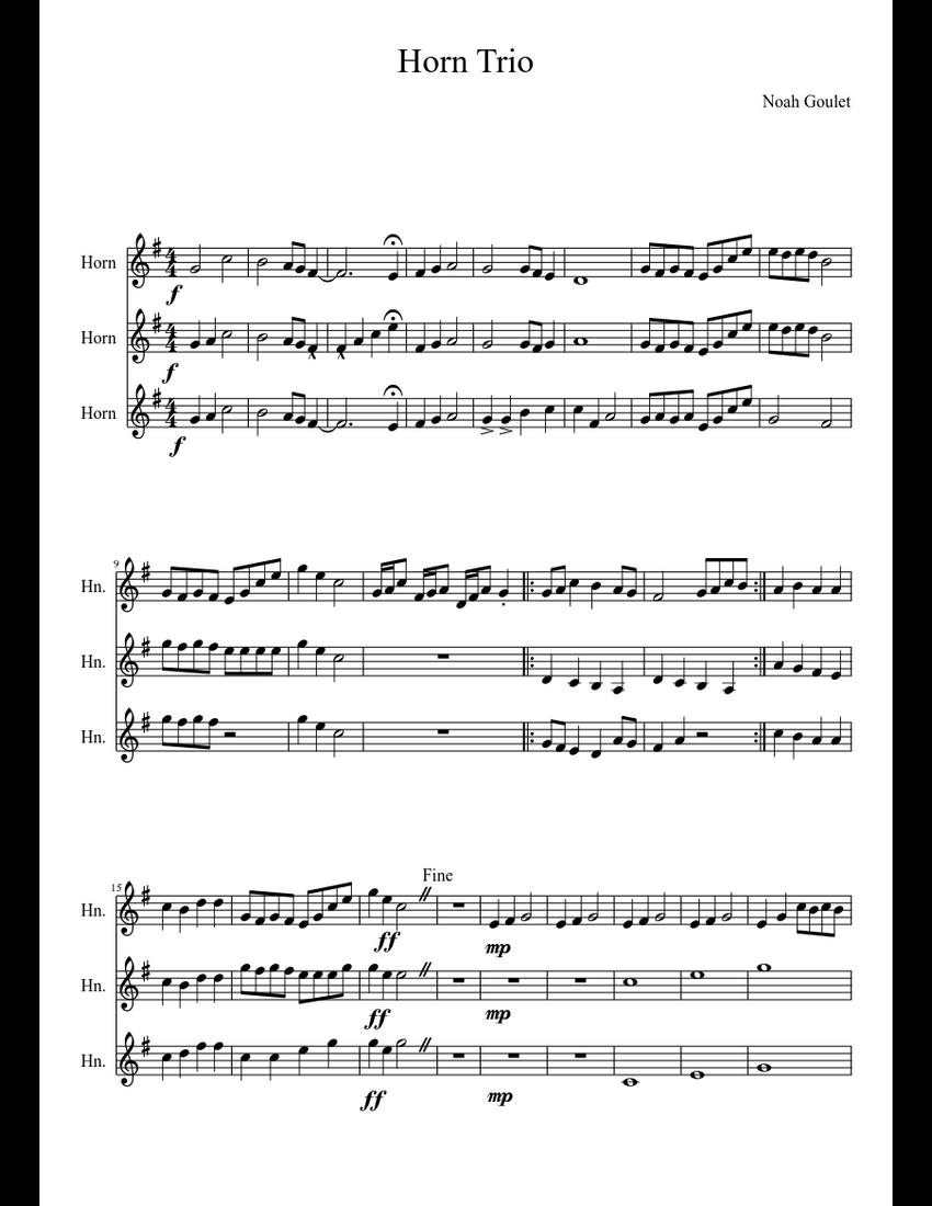 Horn Trio sheet music for French Horn download free in PDF or MIDI