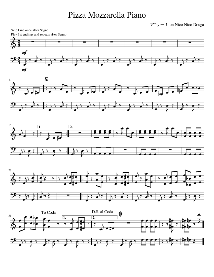 Pizza Mozzarella Piano sheet music for Piano download free in PDF or MIDI