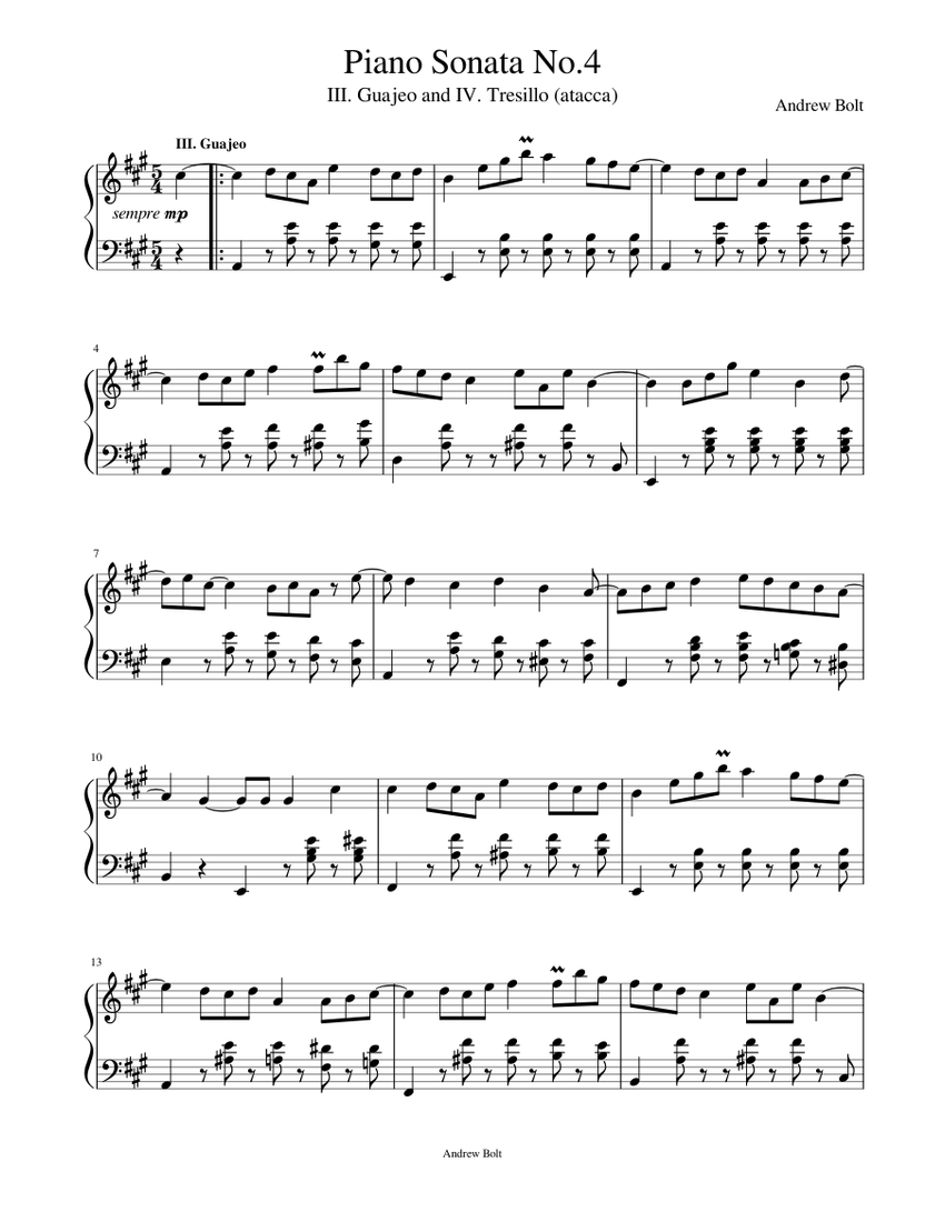Piano Sonata No.4 - III. Guajeo and IV. Tresillo (attacca) Sheet music ...