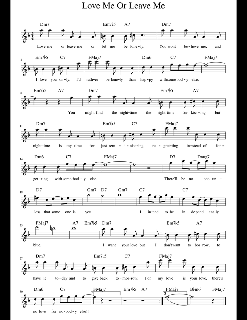 Love Me Or Leave Me sheet music for Piano download free in PDF or MIDI