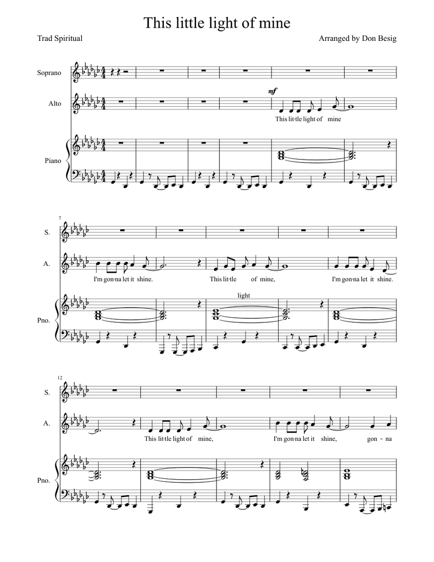 This little light of mine Sheet music for Piano, Voice | Download free ...