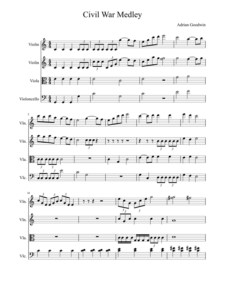 Civil War Medley Sheet music for Violin, Viola, Cello | Download free ...