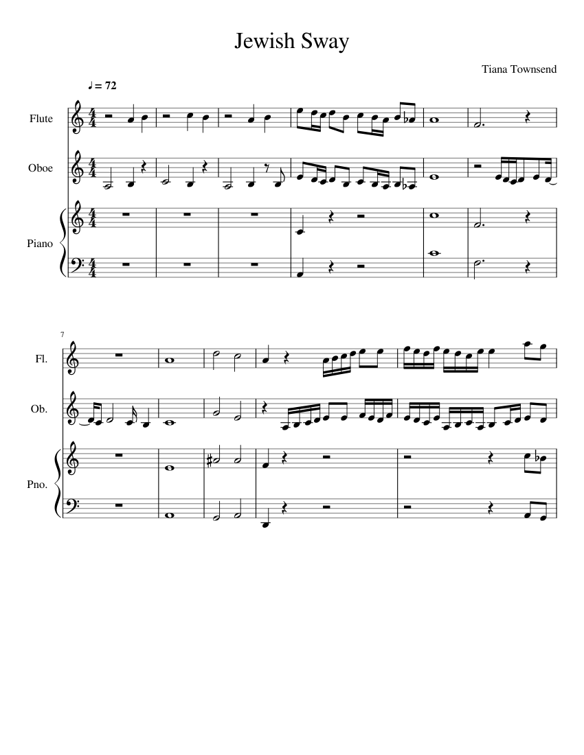 jewish sway sheet music for Flute, Piano, Oboe download free in PDF or MIDI