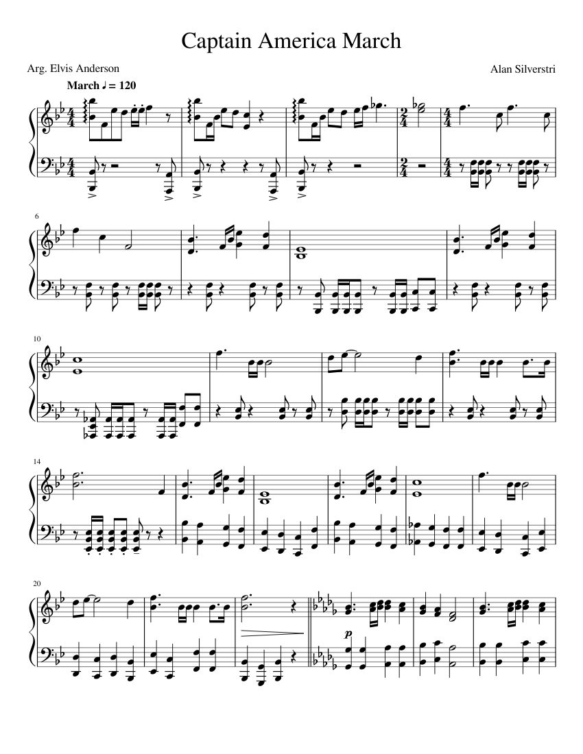 Captain America March sheet music for Piano download free in PDF or MIDI