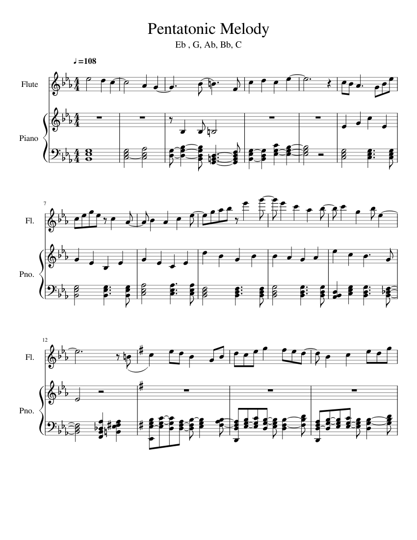 Pentatonic Melody (Updated) sheet music for Flute, Piano download free ...