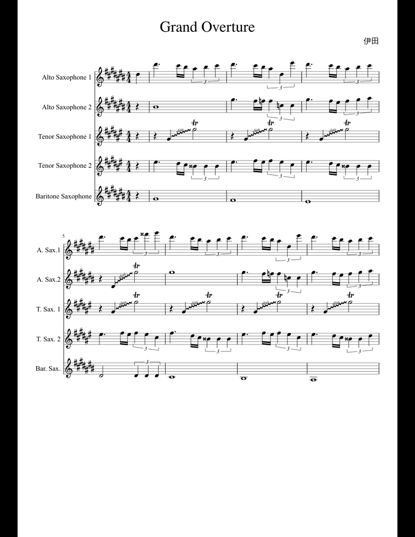 Grand Overture sheet music for Alto Saxophone, Tenor Saxophone ...