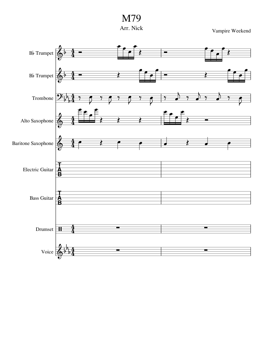 M79 - Vampire Weekend (Ska) Sheet music for Trumpet, Trombone, Alto ...