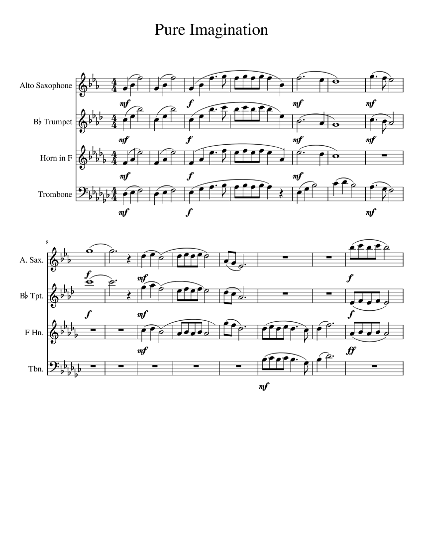 Pure Imagination sheet music for Alto Saxophone, Trumpet, French Horn, Trombone download free in ...