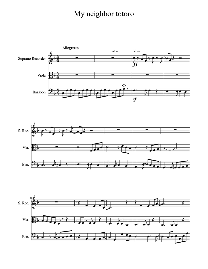 My neighbor totoro Sheet music for Viola, Bassoon (Mixed Duet ...