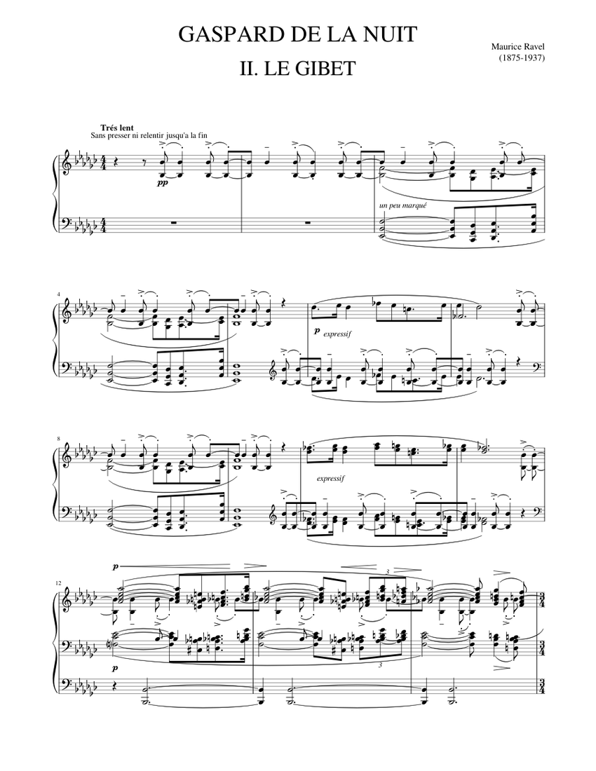 Le Gibet - No.2 from Gaspard de la Nuit - Maurice Ravel Sheet music for ...