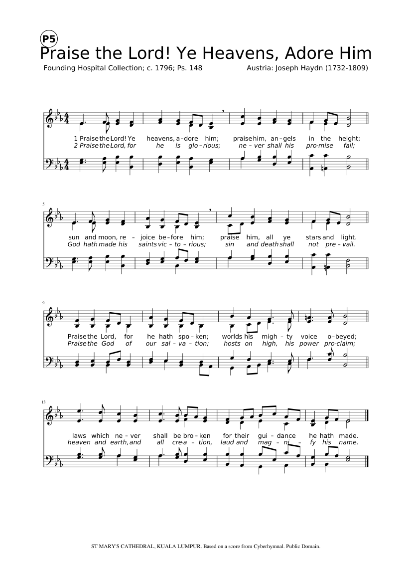 Praise the Lord! Ye Heavens, Adore Him (Austria) sheet music for Organ ...