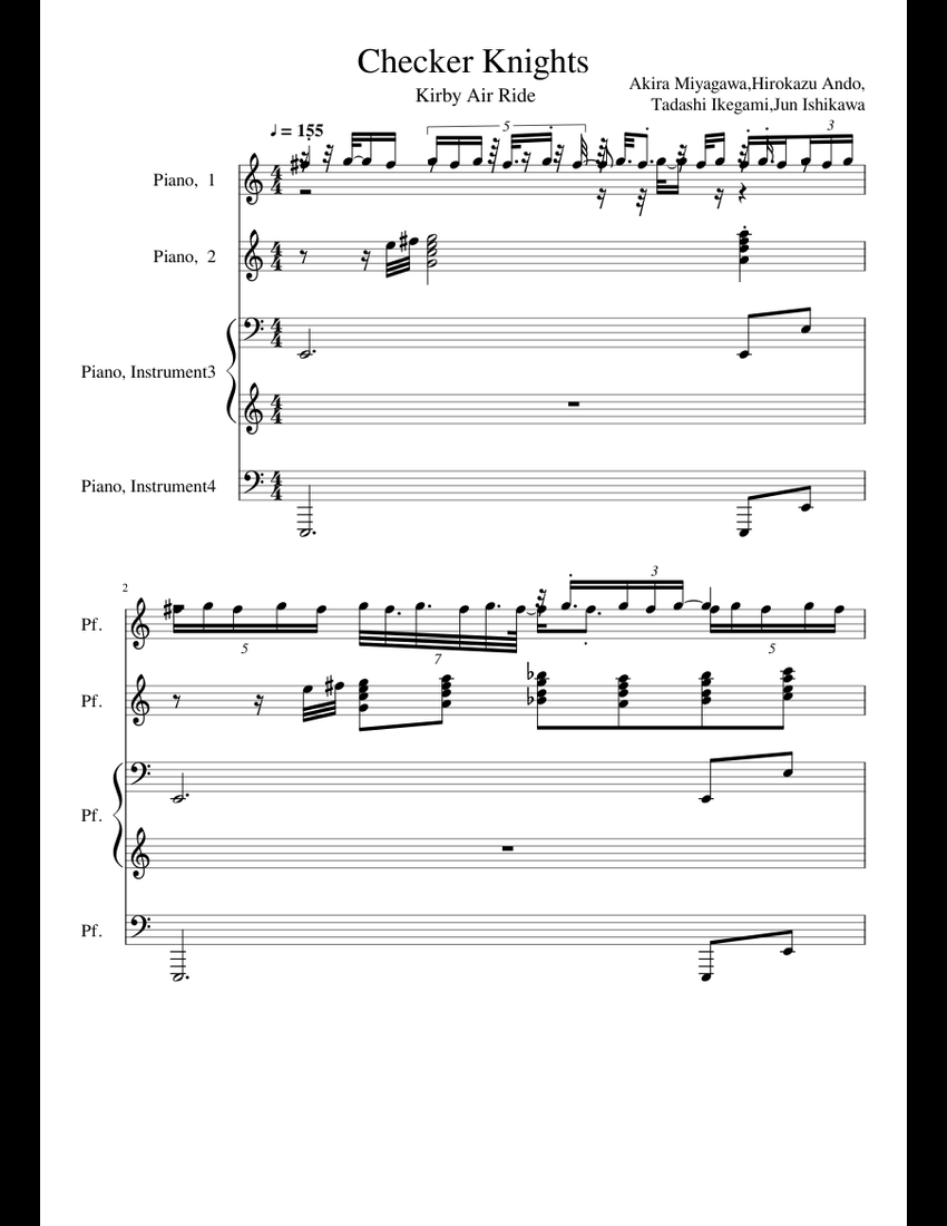 Checker Knights- Kirby Air Ride sheet music for Piano download free in ...