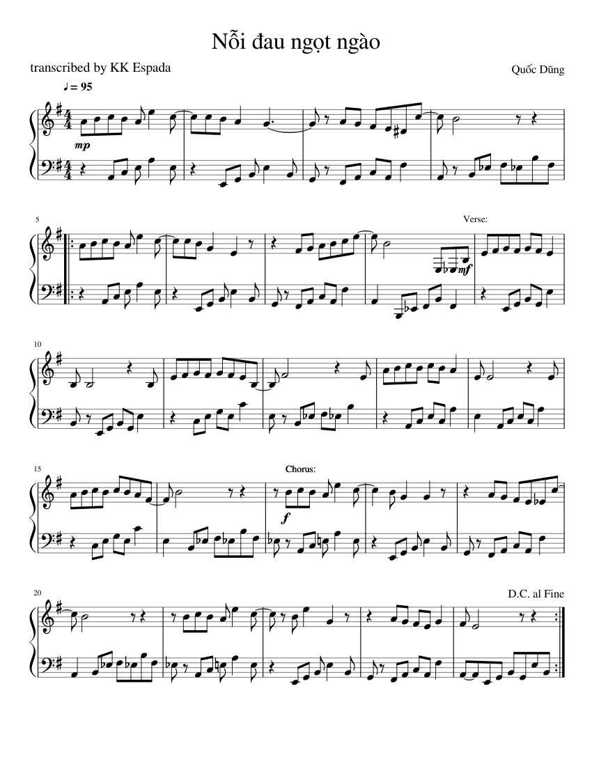 Nỗi đau ngọt ngào piano music sheet Sheet music for Piano (Solo ...