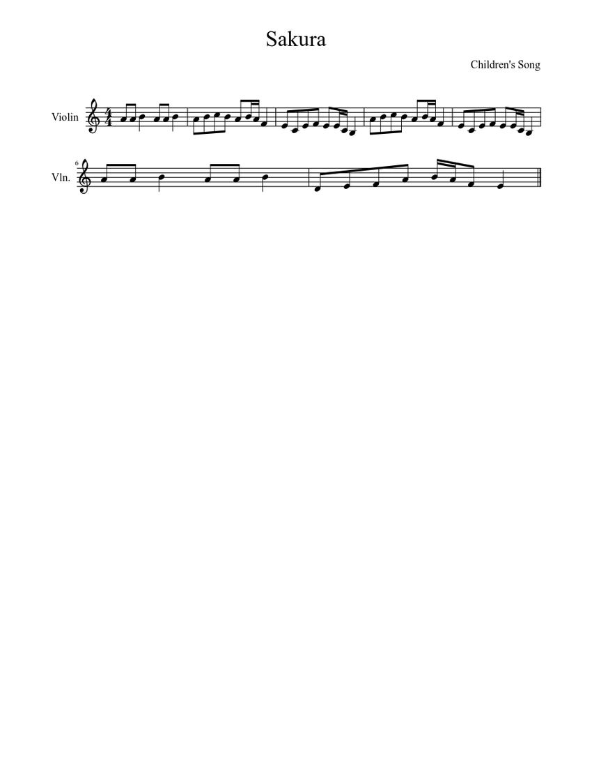 Sakura violin part Sheet music for Violin | Download free in PDF or ...