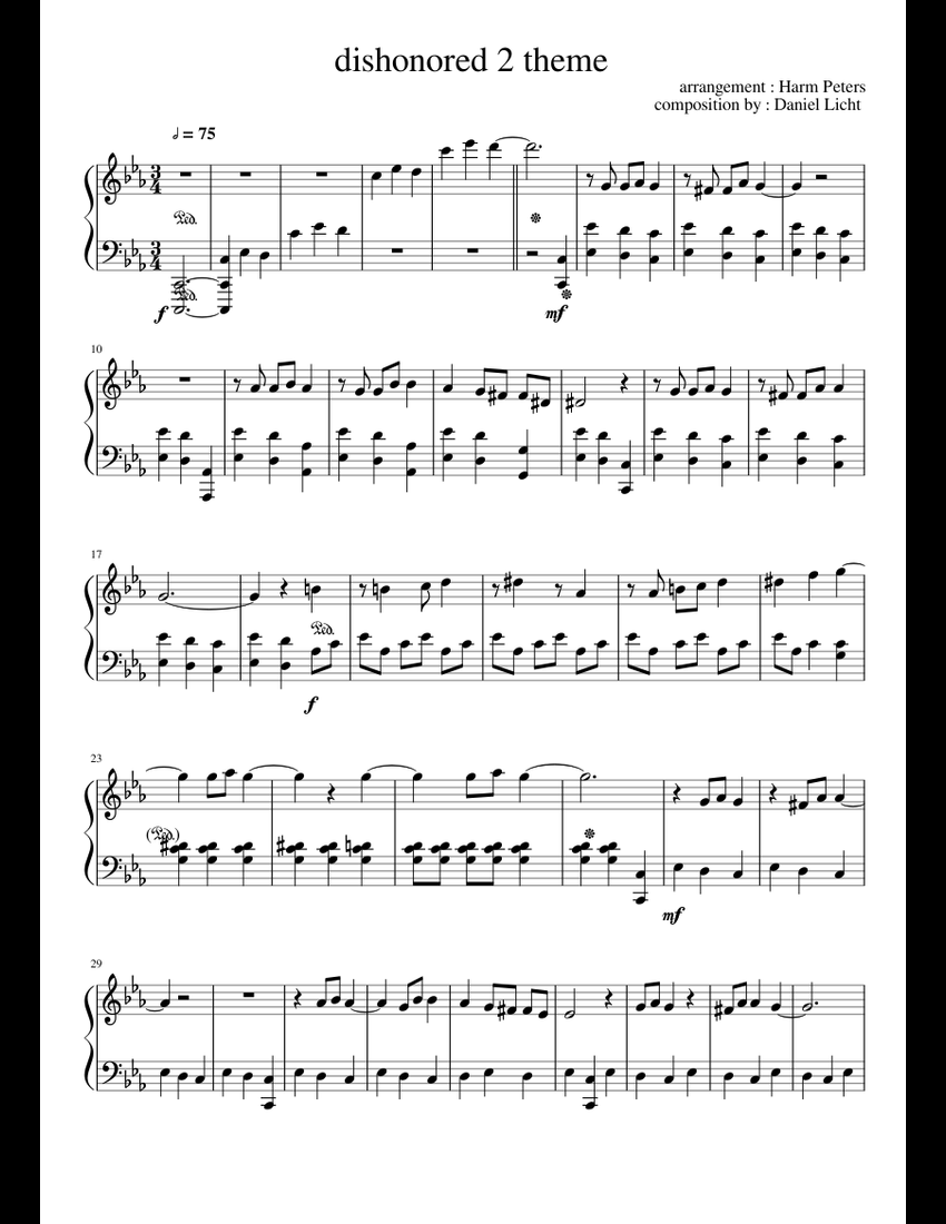 Dishonored 2 Theme sheet music for Piano download free in PDF or MIDI