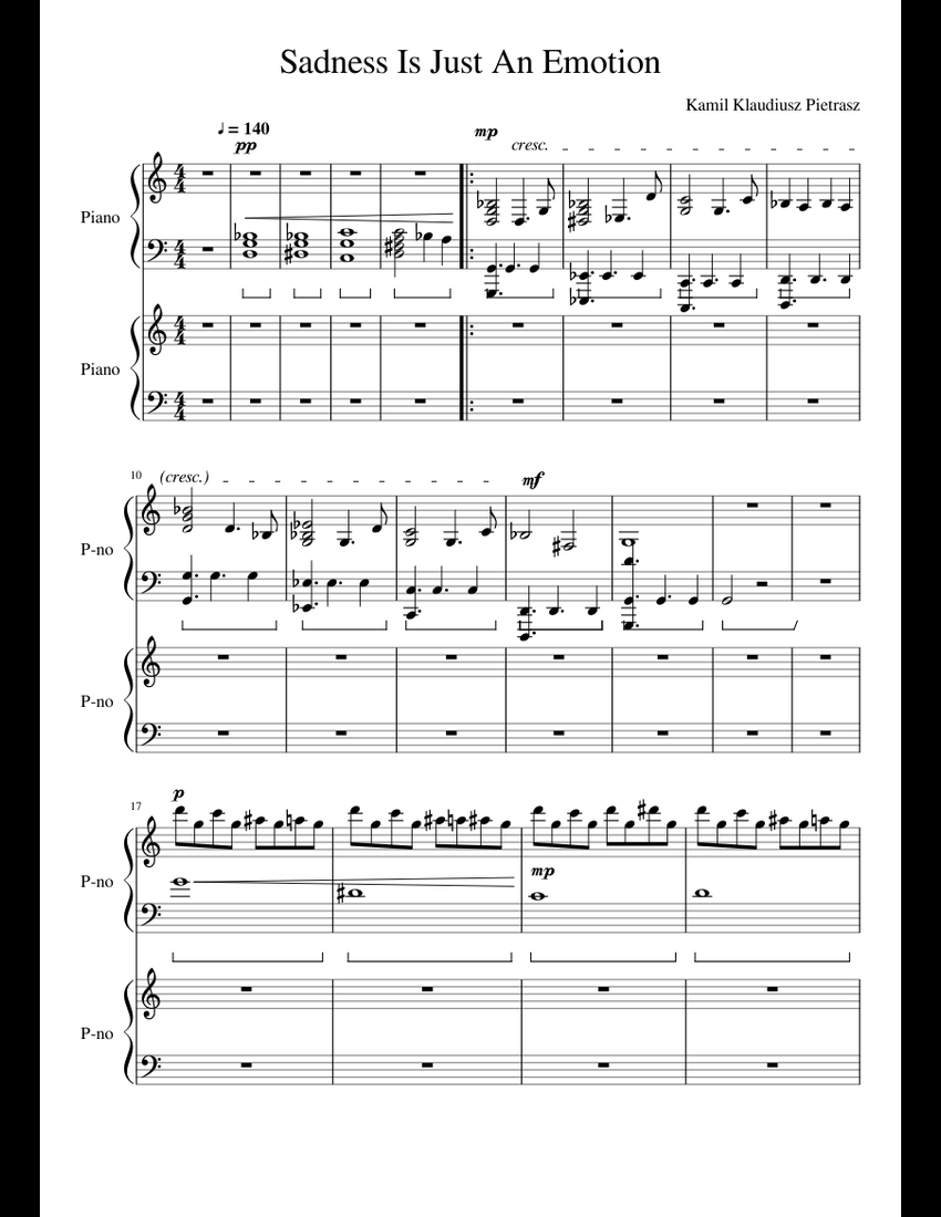 Sadness Is Just An Emotion sheet music for Piano download free in PDF ...