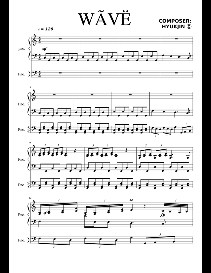 Wave (hyuk) sheet music for Piano download free in PDF or MIDI
