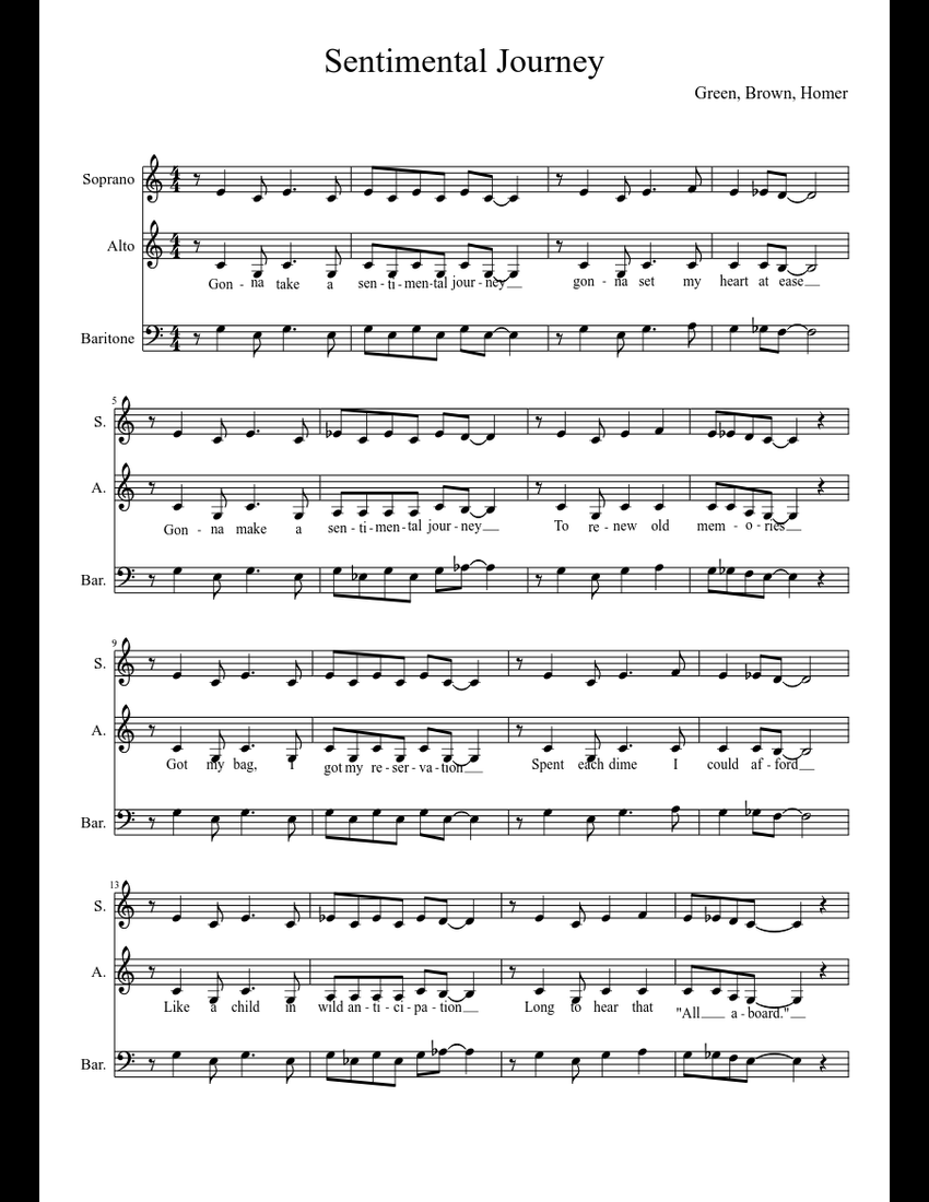 Sentimental Journey sheet music for Voice download free in PDF or MIDI