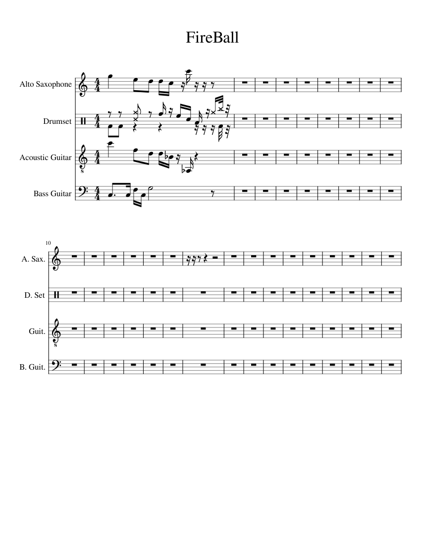 Fireball arranged for randomness Sheet music for Drum Group, Saxophone ...