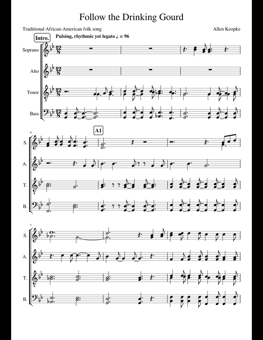 1-4 Follow the Drinking Gourd sheet music for Voice download free in ...