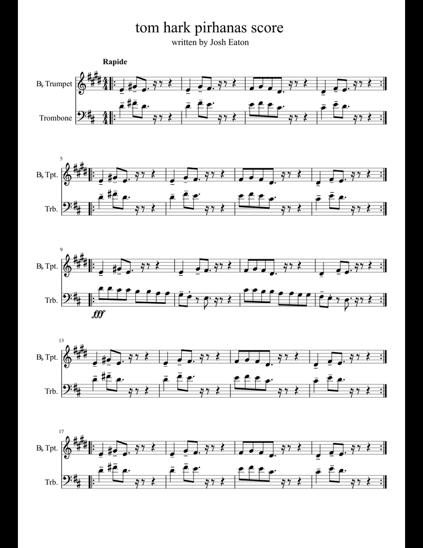 tom hark pirhanas score sheet music for Trumpet, Trombone download free ...