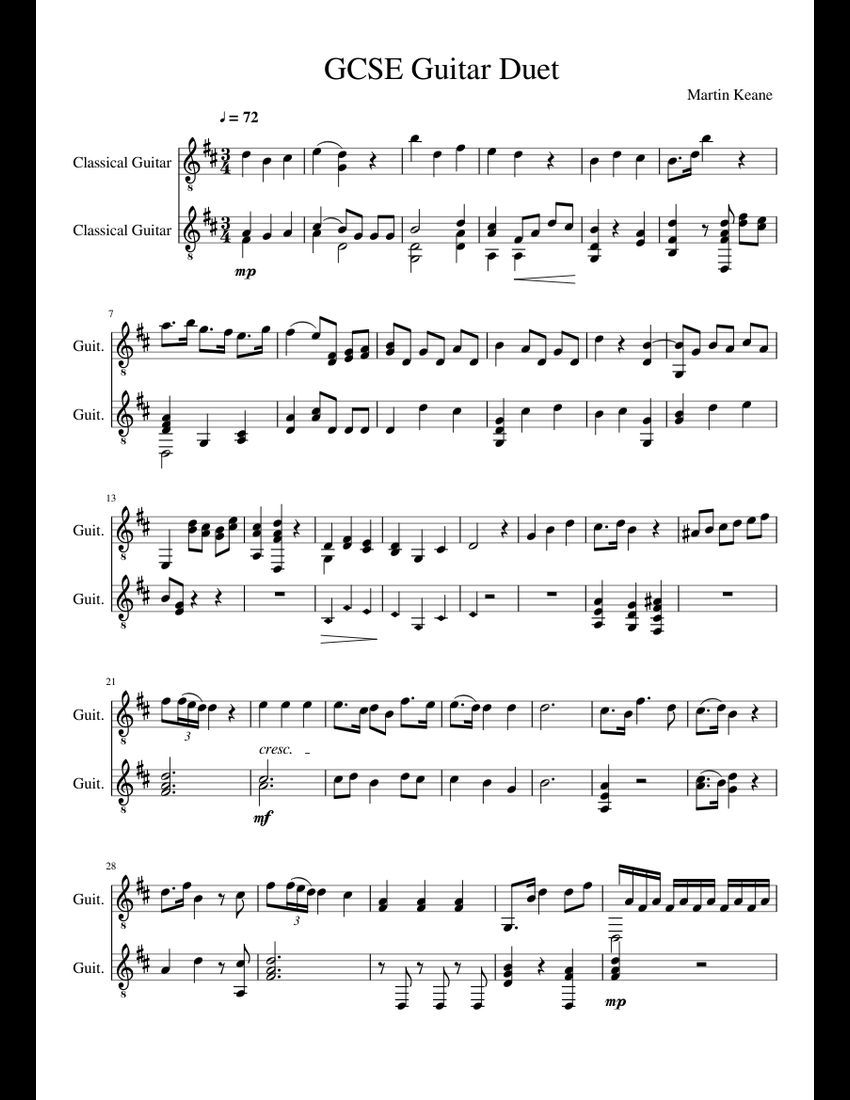 GCSE Guitar Duet sheet music download free in PDF or MIDI
