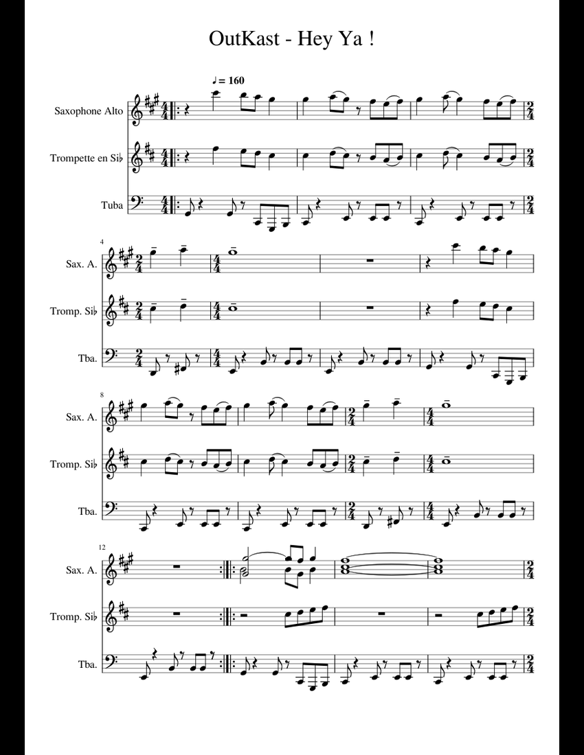 OutKast Hey Ya sheet music for Alto Saxophone, Trumpet, Tuba download ...