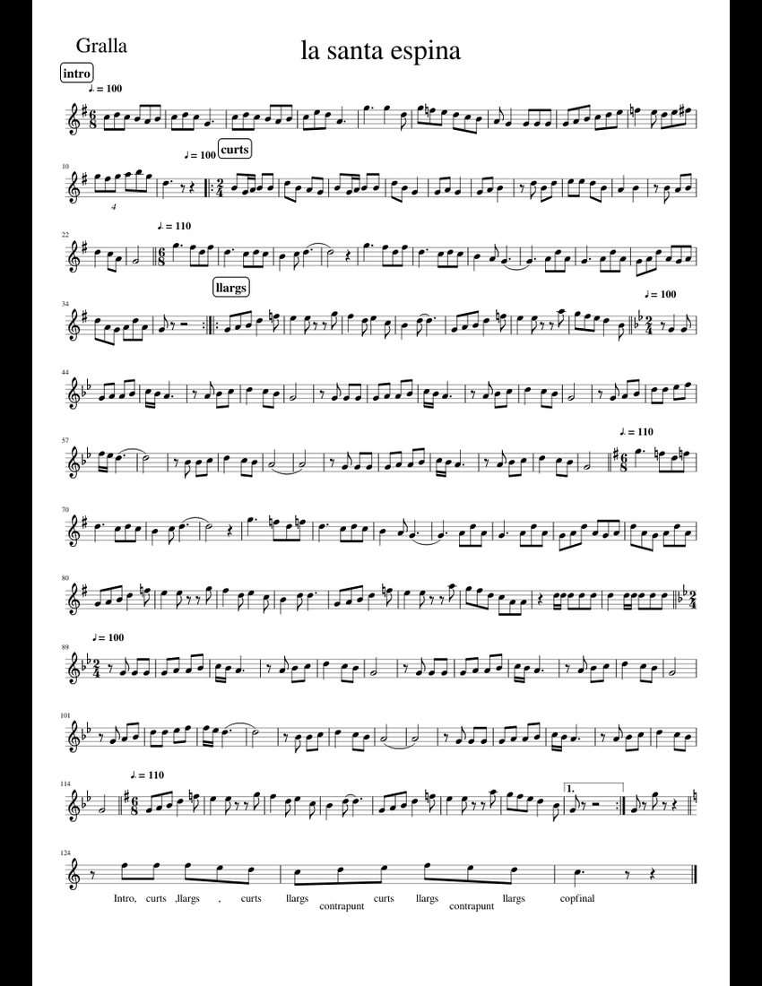 La santa espina per gralla + intro sheet music for Oboe download free in PDF or MIDI