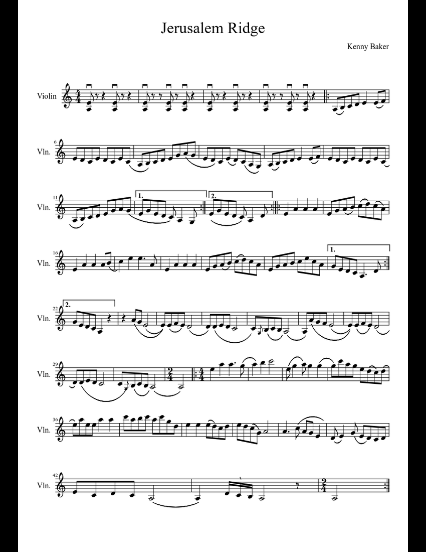 Jerusalem Ridge sheet music for Violin download free in PDF or MIDI