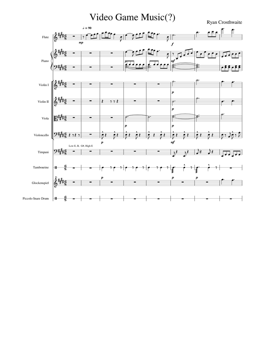 Video Game Music(?) Sheet music for Flute, Piano, Violin, Viola ...
