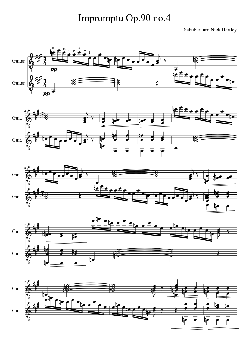 Schubert Impromptu Op.90 no.4 sheet music download free in PDF or MIDI