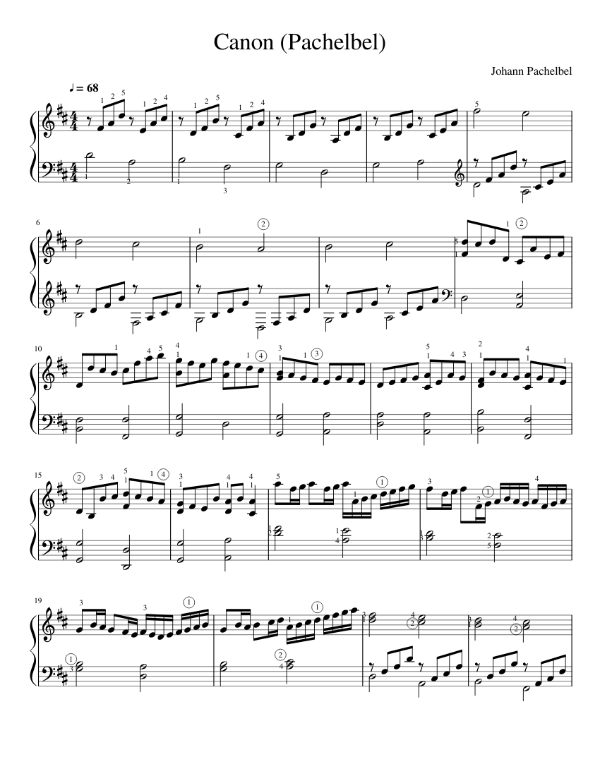 Canon (Pachelbel) Sheet music for Piano | Download free in PDF or MIDI | Musescore.com