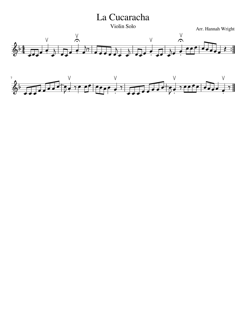 La Cucaracha (by Hannah) Sheet music for Violin (Solo) | Musescore.com