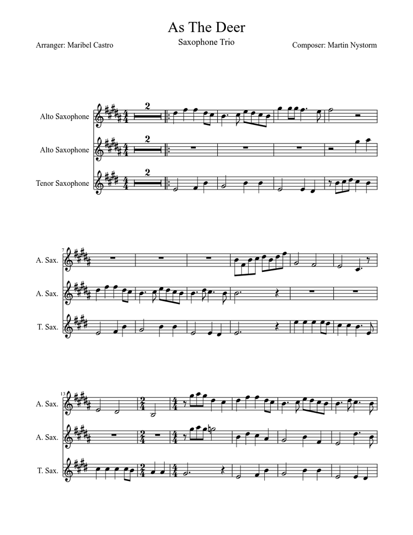 As the Deer Sheet music | Musescore.com
