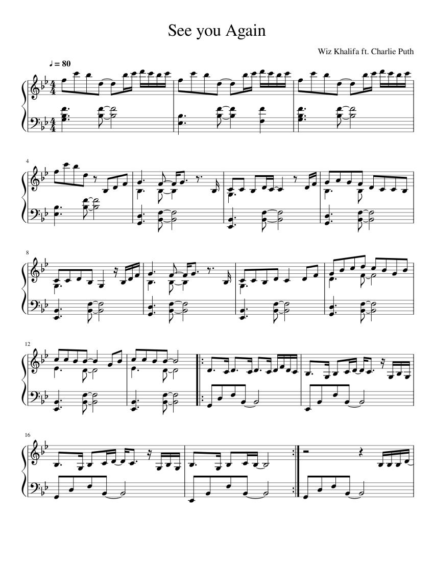 See you Again Sheet music for Piano | Download free in PDF or MIDI ...