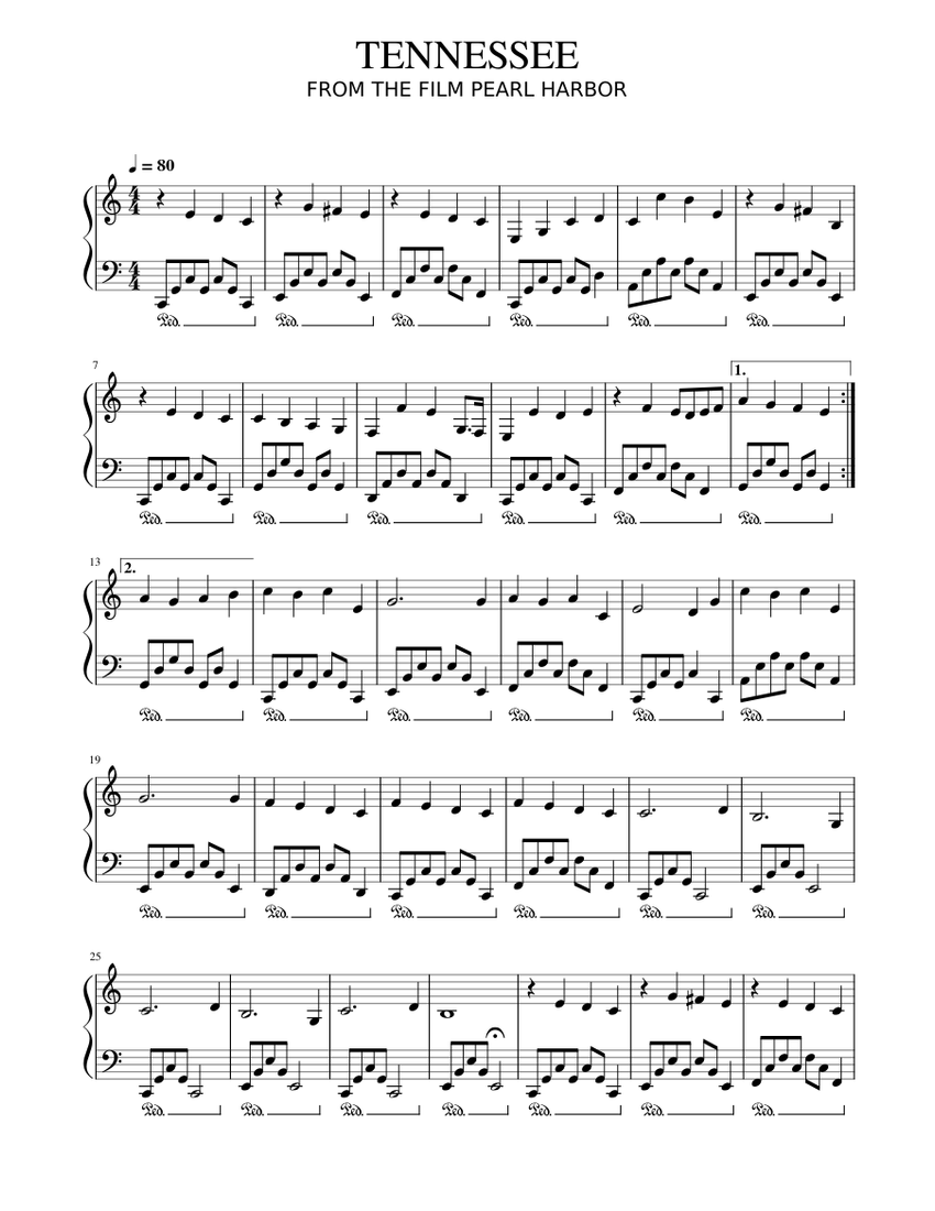 Tennessee (Pearl Harbor) - Hans_Zimmer sheet music for Piano download ...