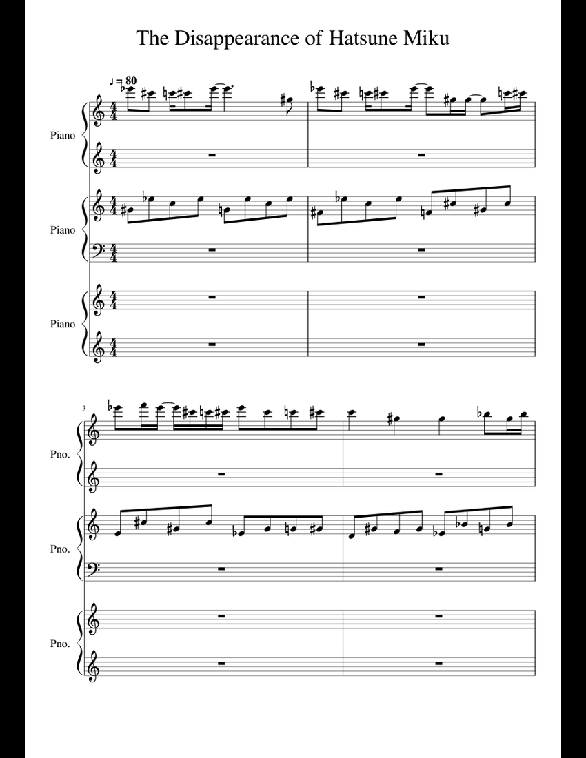 The Disappearance of Hatsune Miku sheet music for Piano download free ...