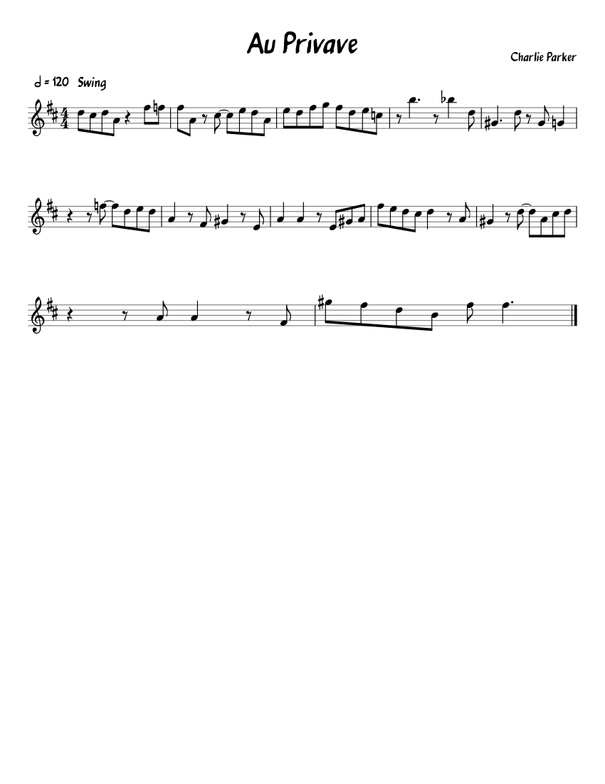 Au Privave sheet music for Alto Saxophone download free in PDF or MIDI