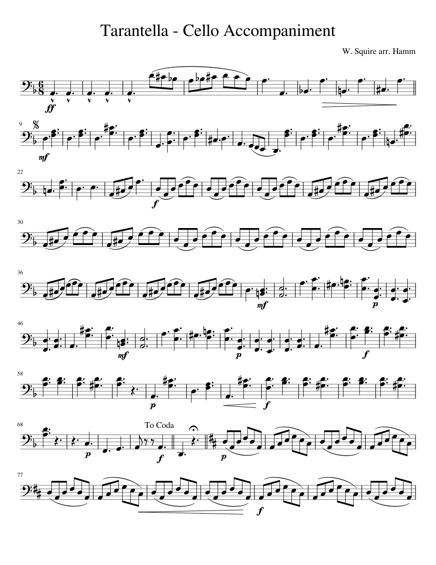 Squire Tarantella Cello Accompaniment sheet music for Cello download ...